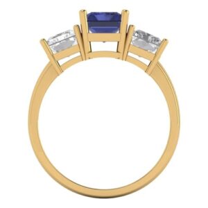 Clara Pucci 3.95 ct Emerald Cut 3 Stone Solitaire Simulated Tanzanite Designer Wedding Anniversary Bridal Ring 14k yellow Gold 11