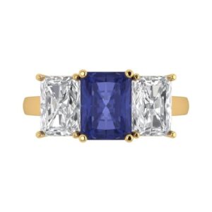 clara pucci 3.95 ct emerald cut 3 stone solitaire simulated tanzanite designer wedding anniversary bridal ring 14k yellow gold 11