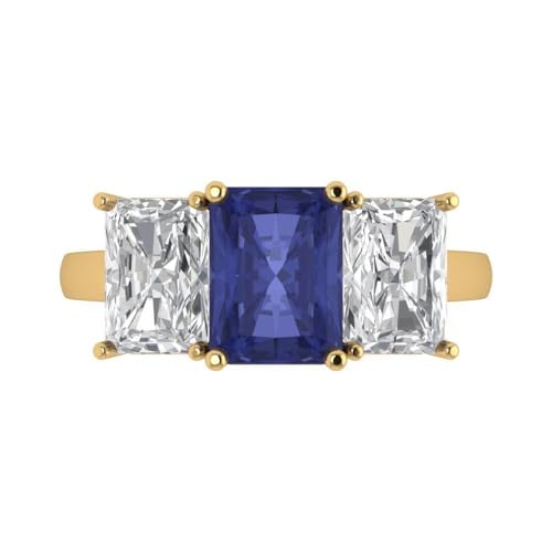 Clara Pucci 3.95 ct Emerald Cut 3 Stone Solitaire Simulated Tanzanite Designer Wedding Anniversary Bridal Ring 14k yellow Gold 11