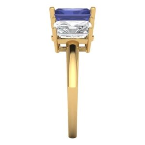 Clara Pucci 3.95 ct Emerald Cut 3 Stone Solitaire Simulated Tanzanite Designer Wedding Anniversary Bridal Ring 14k yellow Gold 11