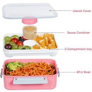 shopwithgreen Set of 3 Salad Food Storage Container To Go, 47-oz Bento Box with Removable Tray & Dressing Pots, for Lunch, Snacks, School & Travel - Food Prep Storage Containers with Lids(Pink)