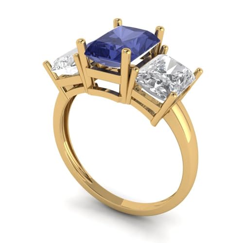 Clara Pucci 3.95 ct Emerald Cut 3 Stone Solitaire Simulated Tanzanite Designer Wedding Anniversary Bridal Ring 14k yellow Gold 11