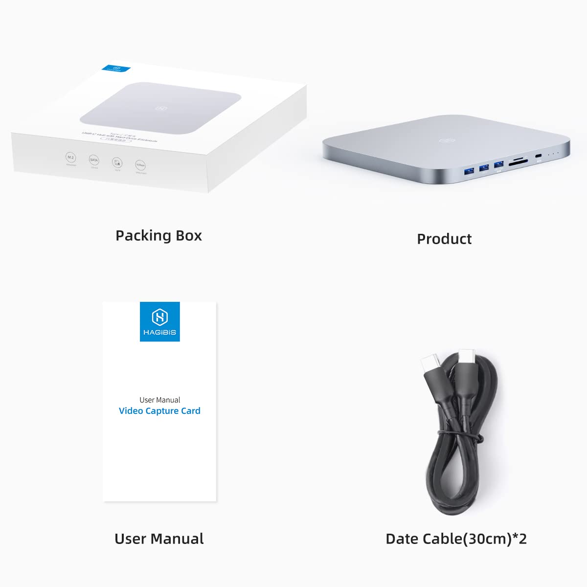 Hagibis USB-C Hub with Dual Hard Drive Enclosure, Type-C Docking Station for Mac Mini M2, Mac Studio M1 Max Ultra with 2.5inch SATA, M.2 NVMe NGFF, USB 3.1 Gen2, USB-C, SD/TF, 2 USB 3.0 (MC25 Pro)