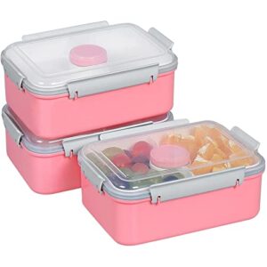 shopwithgreen set of 3 salad food storage container to go, 47-oz bento box with removable tray & dressing pots, for lunch, snacks, school & travel - food prep storage containers with lids(pink)