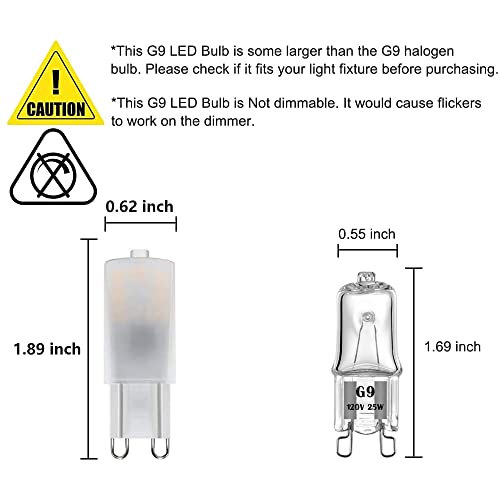 Makergroup 2.5W G9 LED Light Bulb, 20W 25W G9 Halogen Lamp Replacement Warm White 2700K 3000K Color for Chandelier Pendant Lights Wall Sconce Lights 120V Not Dimmable 6-Pack