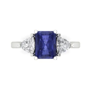 clara pucci 2.95 carat emerald cut 3 stone solitaire simulated tanzanite proposal designer wedding anniversary bridal ring 14k white gold, size 8