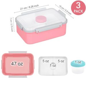 shopwithgreen Set of 3 Salad Food Storage Container To Go, 47-oz Bento Box with Removable Tray & Dressing Pots, for Lunch, Snacks, School & Travel - Food Prep Storage Containers with Lids(Pink)