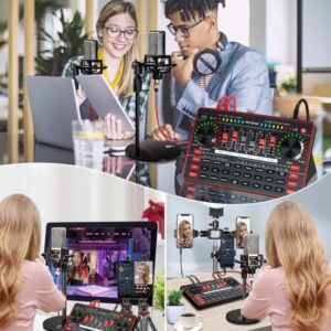 Audio Mixer with Sound Card, tenlamp Two 3.5mm Studio Condenser Microphone and G3 Audio interface, Sound Board Voice Changer, Podcast Equipment Bundle for PC Recording Gaming Live Streaming Podcast