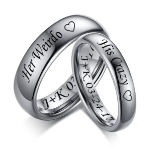 mzzj custom inside her weirdo & his crazy couple ring set 6mm polish finish tungsten carbide domed comfort fit rings engagement ring wedding band