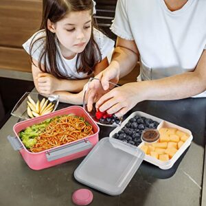 shopwithgreen Set of 3 Salad Food Storage Container To Go, 47-oz Bento Box with Removable Tray & Dressing Pots, for Lunch, Snacks, School & Travel - Food Prep Storage Containers with Lids(Pink)