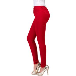 WUAI-Women Stretch Jeggings with Pockets High Wasit Pull-On Stretchy Slim Fit Skinny Jeans Pencil Denim Pants Tights Red