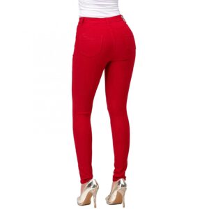 WUAI-Women Stretch Jeggings with Pockets High Wasit Pull-On Stretchy Slim Fit Skinny Jeans Pencil Denim Pants Tights Red