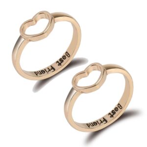 love heart rings for 2 geometric best friend bff love promise statement rings for women men friendship gift jewelry christmas (gold 2)