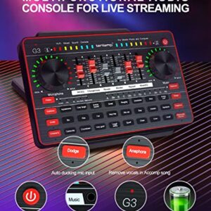 Audio Mixer with Sound Card, tenlamp Two 3.5mm Studio Condenser Microphone and G3 Audio interface, Sound Board Voice Changer, Podcast Equipment Bundle for PC Recording Gaming Live Streaming Podcast