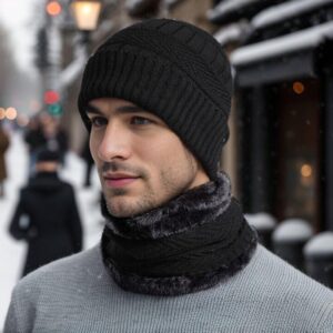 6 Pieces Winter Beanie Hat Scarf Gloves Set for Men Women,Knit Skull Cap Winter Hat Touchscreen Gloves Neck Warmer Set