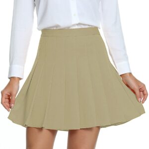 Urban CoCo Women's Pleated Skirt High Waisted Skater Tennis School Uniform Skirt (Khaki, XL)