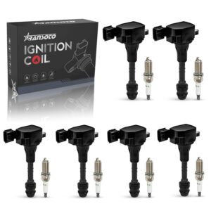 ransoto uf349 ignition coil pack & spark plugs compatible with 3.5l 2002-2008 nissan maxima murano pathfinder altima quest infiniti g35 fx35, 4.0l 2005-2019 nissan frontier xterra pathfinder