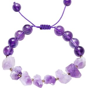 Jewever Natural Amethyst Crystal Bracelet for Women Healing Gemstones and Crystals Beaded Bracelets Meditation Balance Gifts Adjustable