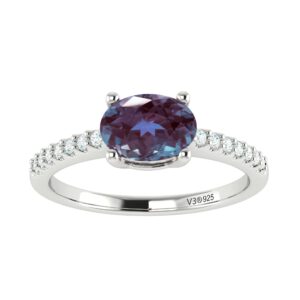 v3 jewelry sterling silver with color changing alexandrite and white topaz solitaire ring