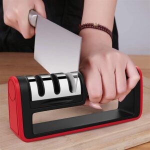 UOOD Sharp Knife Sharpener – 3 in 1 Non-Slip Ergonomic for Professional Kitchen Knife Sharpener, Diamond rods, Tungsten Carbide Plates, Ceramic Stone, Safe