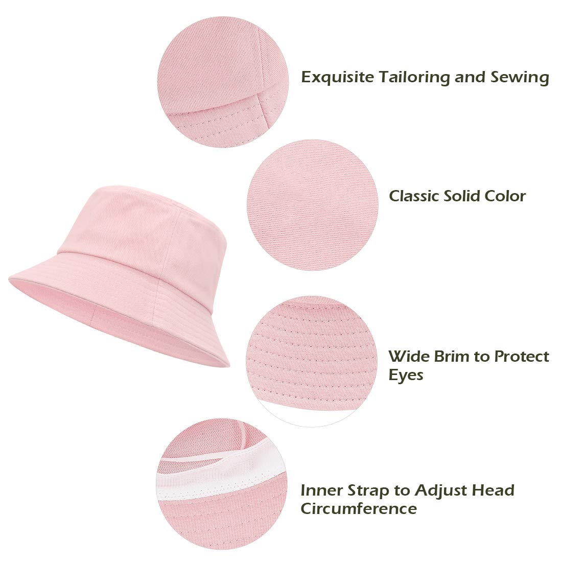 Durio Pink Bucket Hats for Women Teens Travel Summer Packable Beach Sun Hat D Pink