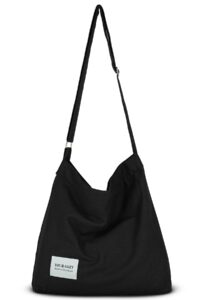 your cozy women's retro large size cotton shoulder bag hobo crossbody handbag casual tote for shopping and travel (black)