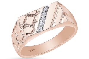 14k rose gold over 925 sterling silver cubic zirconia nugget ring, ring size 7