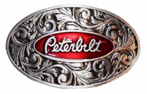 totalshop peterbilt truck belt buckle, red silver