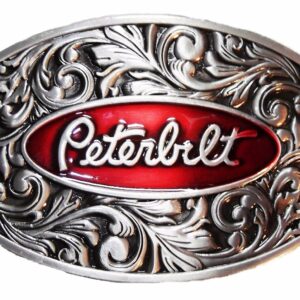 TotalShop Peterbilt Truck Belt Buckle, Red Silver