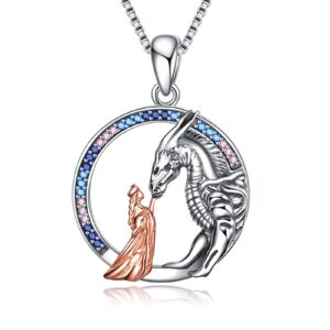 luhe dragon necklace for women sterling silver women and dragon necklace queen princess stroking dragon jewelry gifts from daughter for women teen (dragon necklace)