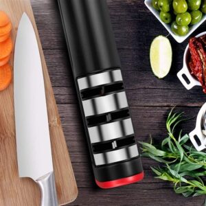 UOOD Sharp Knife Sharpener – 3 in 1 Non-Slip Ergonomic for Professional Kitchen Knife Sharpener, Diamond rods, Tungsten Carbide Plates, Ceramic Stone, Safe