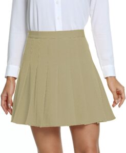 urban coco women's pleated skirt high waisted skater tennis school uniform skirt (khaki, xl)