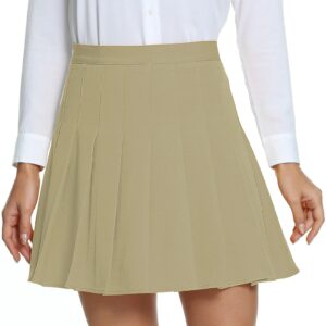 Urban CoCo Women's Pleated Skirt High Waisted Skater Tennis School Uniform Skirt (Khaki, XL)