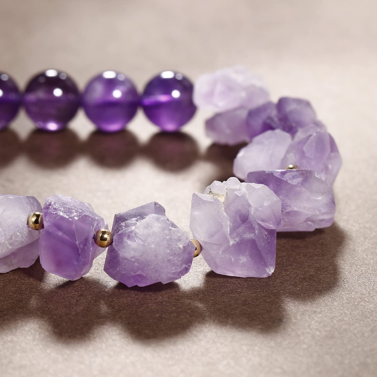 Jewever Natural Amethyst Crystal Bracelet for Women Healing Gemstones and Crystals Beaded Bracelets Meditation Balance Gifts Adjustable