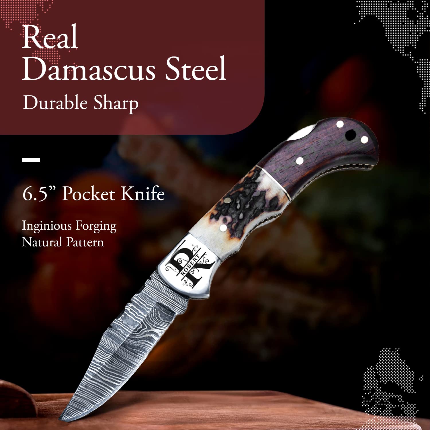 Morf Steelware Customized Damascus Steel Pocket Knife Handmade Folding Knives Small Pocket Knife for Outdoor, Camping, Hiking Back Lock Blade Made of Authentic Damascus Steel