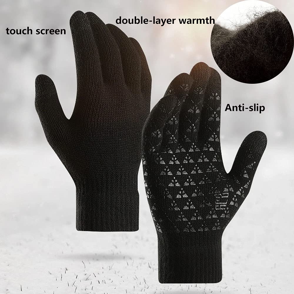 6 Pieces Winter Beanie Hat Scarf Gloves Set for Men Women,Knit Skull Cap Winter Hat Touchscreen Gloves Neck Warmer Set