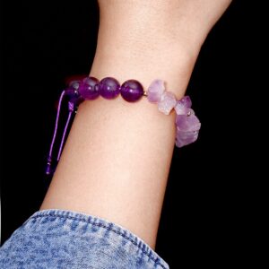 Jewever Natural Amethyst Crystal Bracelet for Women Healing Gemstones and Crystals Beaded Bracelets Meditation Balance Gifts Adjustable