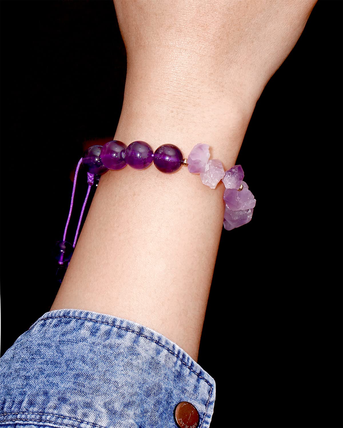 Jewever Natural Amethyst Crystal Bracelet for Women Healing Gemstones and Crystals Beaded Bracelets Meditation Balance Gifts Adjustable