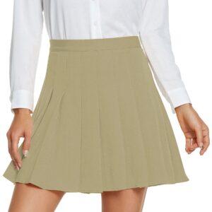 Urban CoCo Women's Pleated Skirt High Waisted Skater Tennis School Uniform Skirt (Khaki, XL)