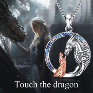 LUHE Dragon Necklace for Women Sterling Silver Women and Dragon Necklace Queen Princess Stroking Dragon Jewelry Gifts From Daughter for Women Teen (Dragon necklace)