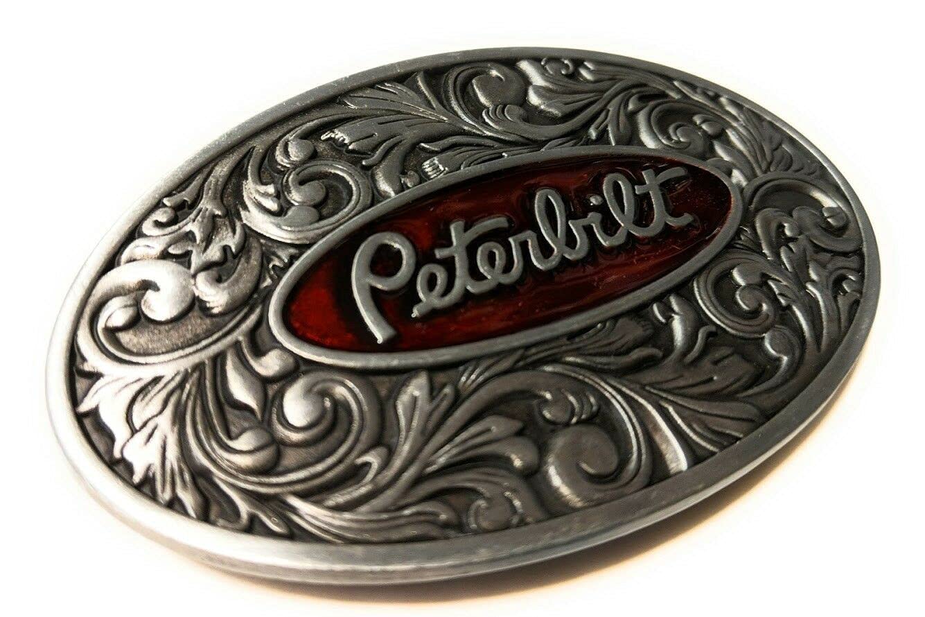 TotalShop Peterbilt Truck Belt Buckle, Red Silver