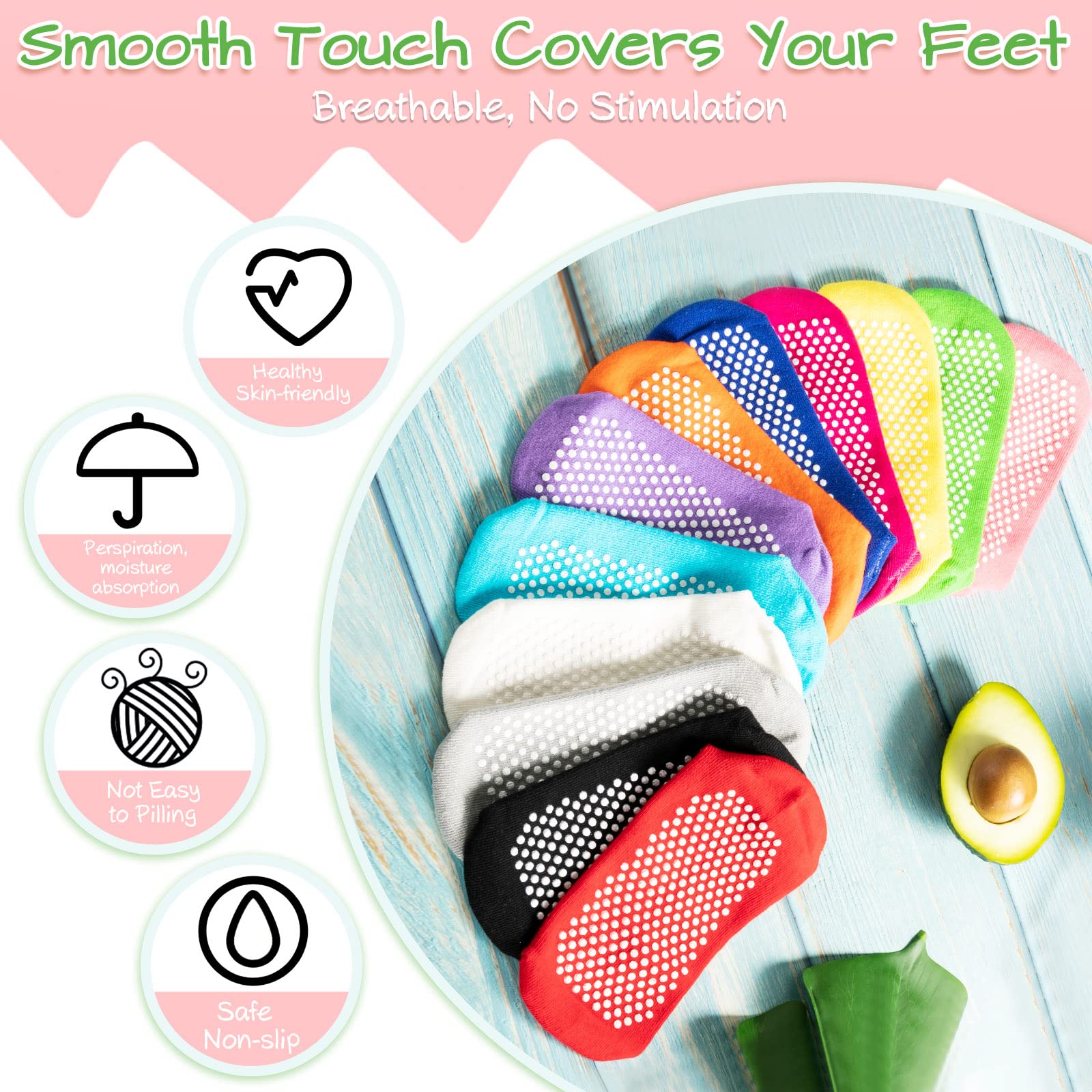 SATINIOR 13 Pairs Non Slip Socks Yoga Pilates Ballet Barre Socks Sticky Grippers Socks for Women Elderly Barefoot Home Hospital Nursing