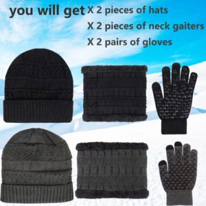 6 Pieces Winter Beanie Hat Scarf Gloves Set for Men Women,Knit Skull Cap Winter Hat Touchscreen Gloves Neck Warmer Set