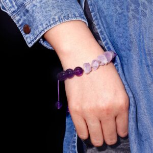 Jewever Natural Amethyst Crystal Bracelet for Women Healing Gemstones and Crystals Beaded Bracelets Meditation Balance Gifts Adjustable