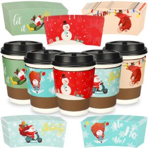 40 pieces christmas coffee cup tea cup sleeves disposable paper cup sleeves with 5 custom xmas designs for christmas hot chocolate, coffee, cocoa, tea or cold beverage, fits 12 oz to 16 oz