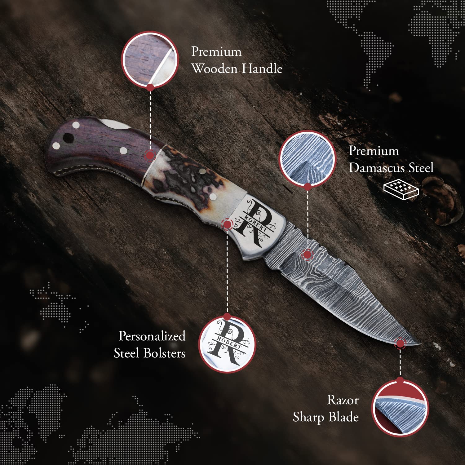 Morf Steelware Customized Damascus Steel Pocket Knife Handmade Folding Knives Small Pocket Knife for Outdoor, Camping, Hiking Back Lock Blade Made of Authentic Damascus Steel