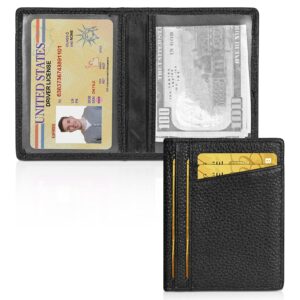 unaone slim minimalist wallet - premium leather rfid blocking front pocket wallets with 8 card slots and 2 id window, black