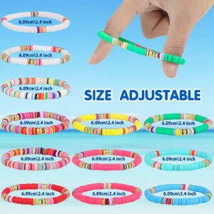 Junkin 12 Pieces Preppy Bracelets Surfer Heishi Bracelets Stackable Colorful Beaded Stretch Bracelets Elastic Bohemia Bracelets Gift for Women Girls Summer Beach Jewelry (Classic Style)