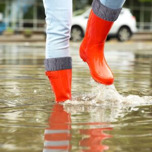 3 Pairs Rain Boot Socks Fleece Boot-liner with Knitted Cuff Long Thermal Fleece Socks for Rain Boots, Size 8-10 (Black, Grey, White)