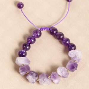 Jewever Natural Amethyst Crystal Bracelet for Women Healing Gemstones and Crystals Beaded Bracelets Meditation Balance Gifts Adjustable